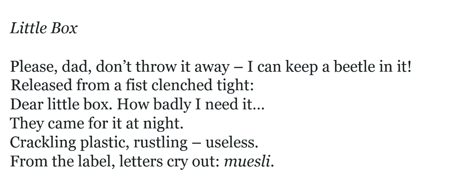 Little Box » Poetry by Julia Nemirovskaya » MumberMag