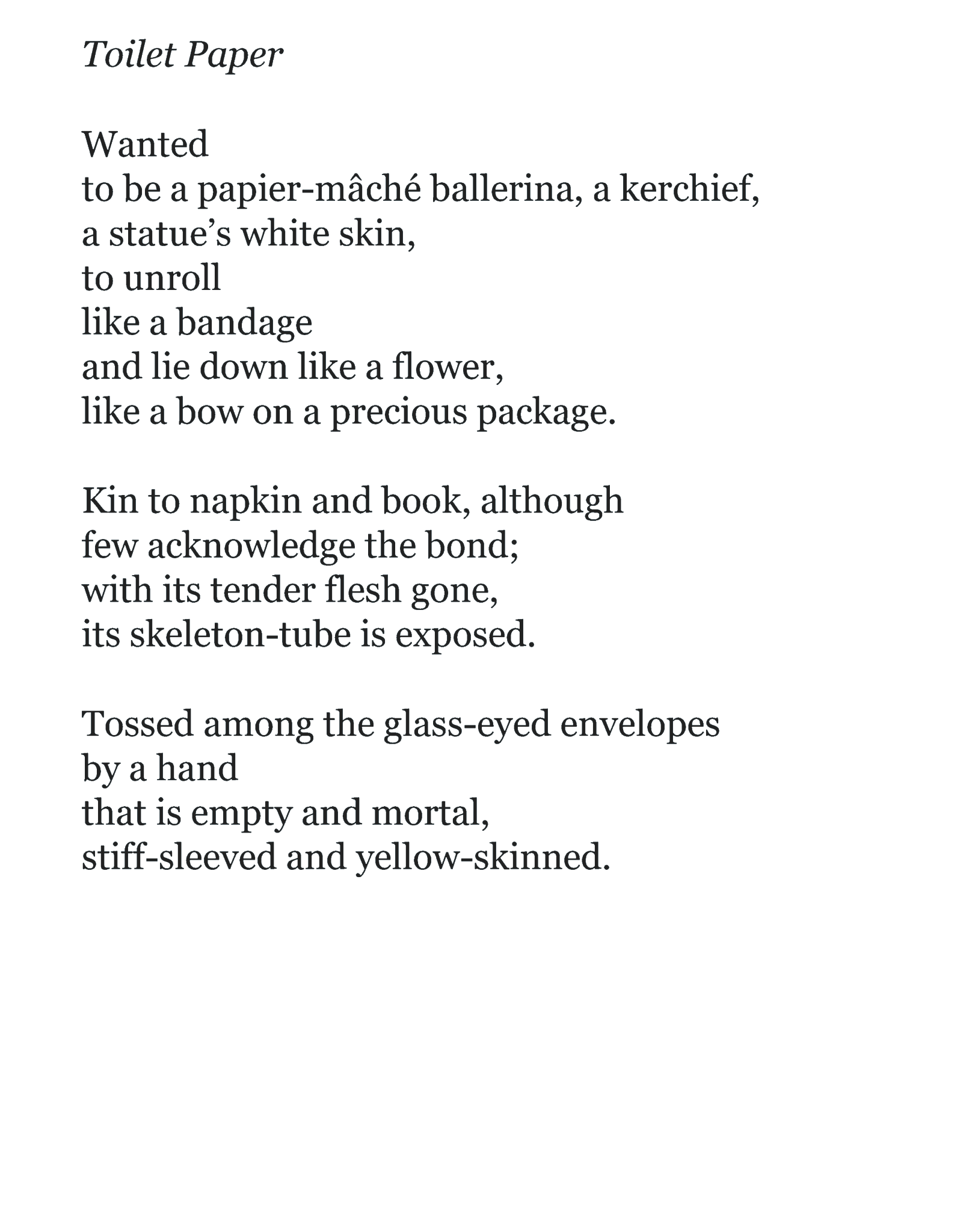 Toilet Paper » New poem by Julia Nemirovskaya » MumberMag